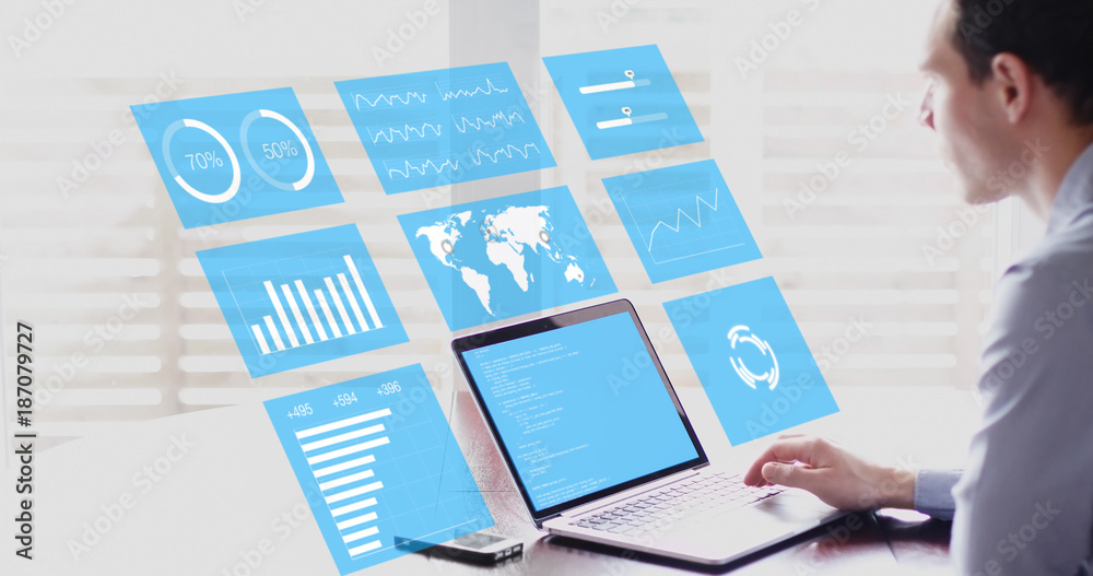 Key Performance Indicators (KPI) on business dashboard, businessman ...