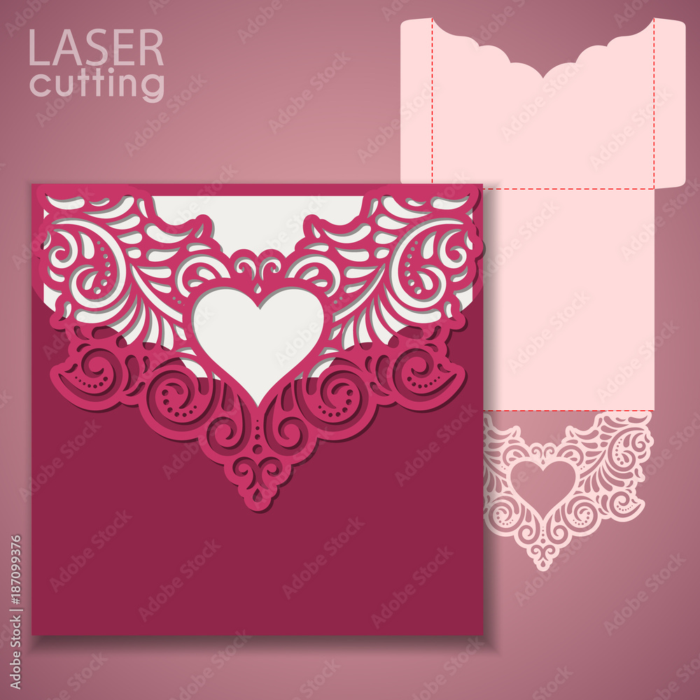 Laser cut wedding invitation or greeting card template vector with a ...