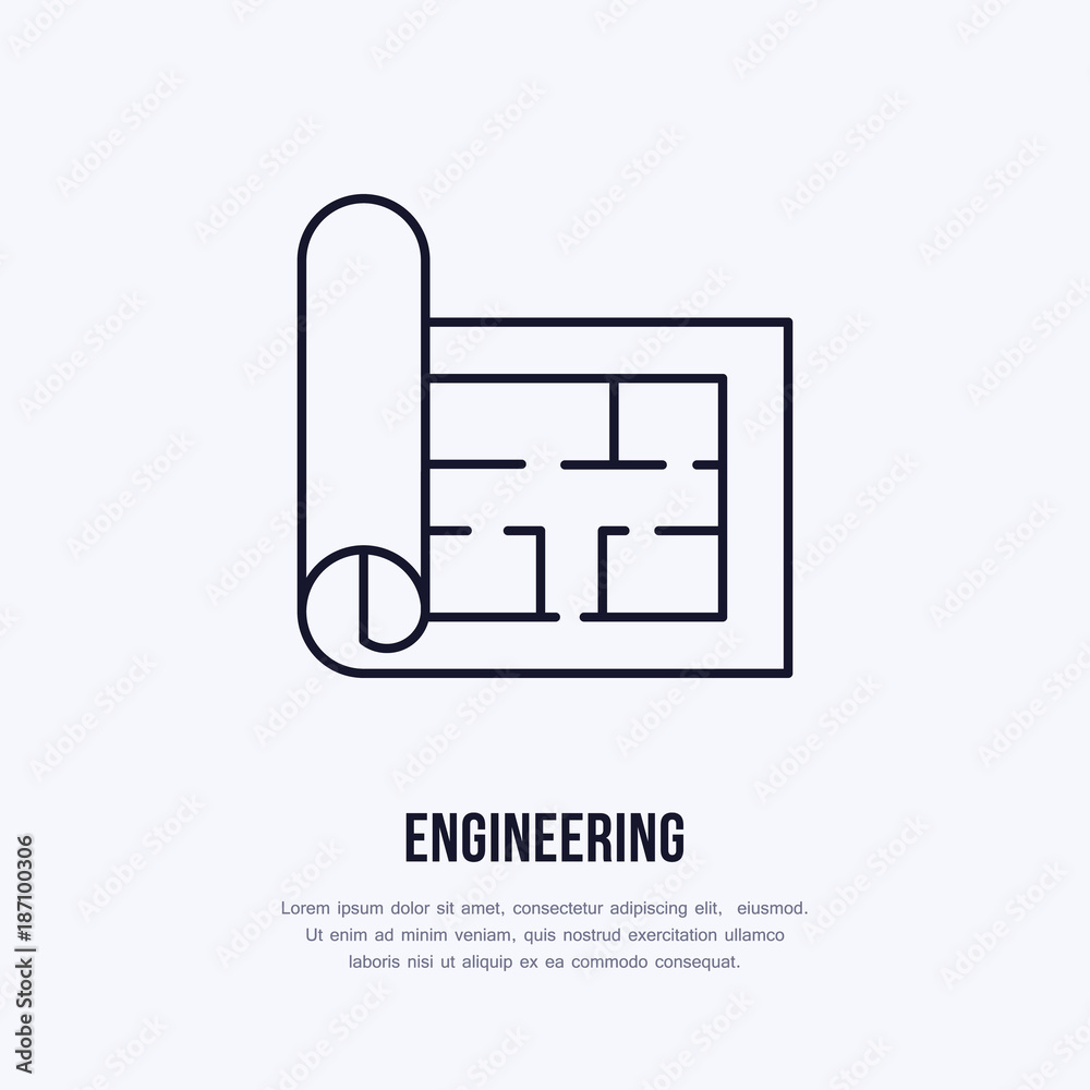 Building plan. Architectural paper, engineering vector flat line icon ...
