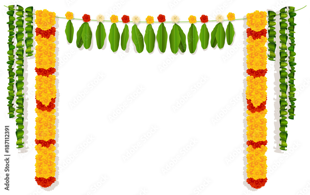 Indian garland of flowers and leaves. Religion festive holiday ...