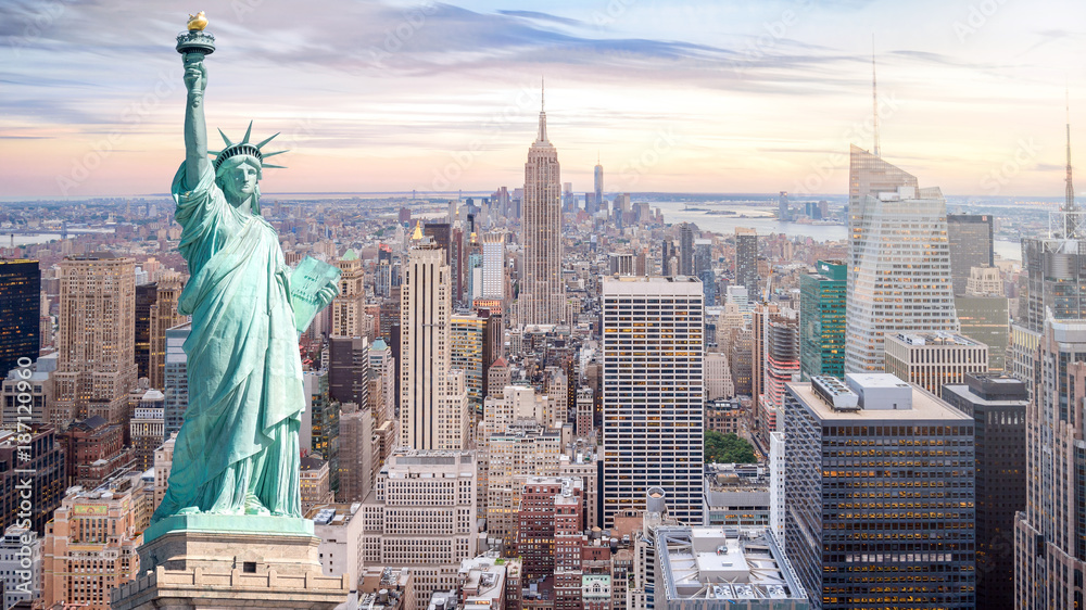 New York Skyline With Statue Of Liberty