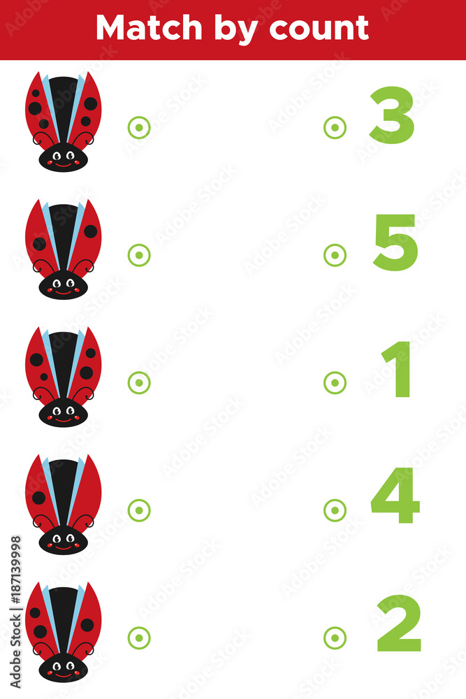 Counting educational game for preschool kids. Funny cartoon ladybug ...