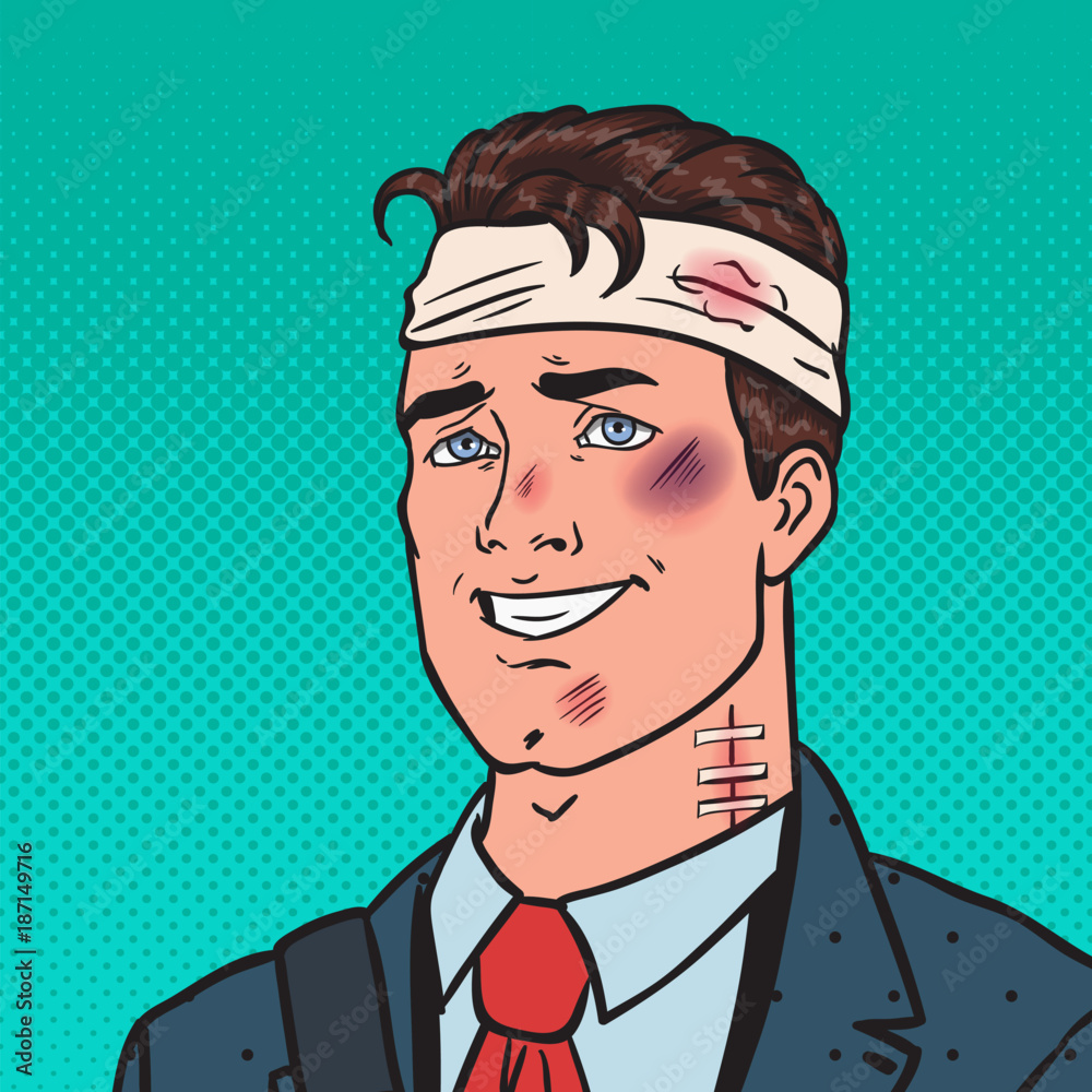 Pop Art Beaten Positive Businessman. Man Bruised Injured. Vector ...