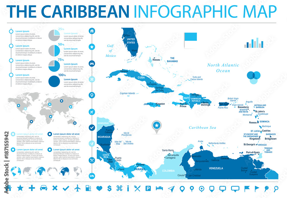 The Caribbean Map - Info Graphic Vector Illustration Stock Vector ...