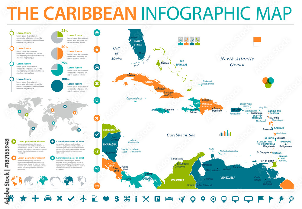 The Caribbean Map - Info Graphic Vector Illustration Stock Vector ...
