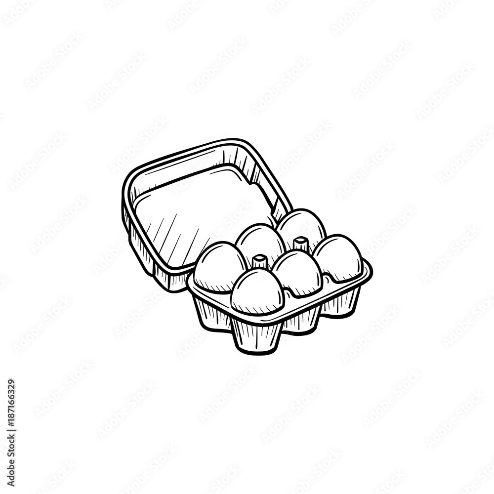 Eggs in carton pack hand drawn vector outline doodle icon. Eggs in ...
