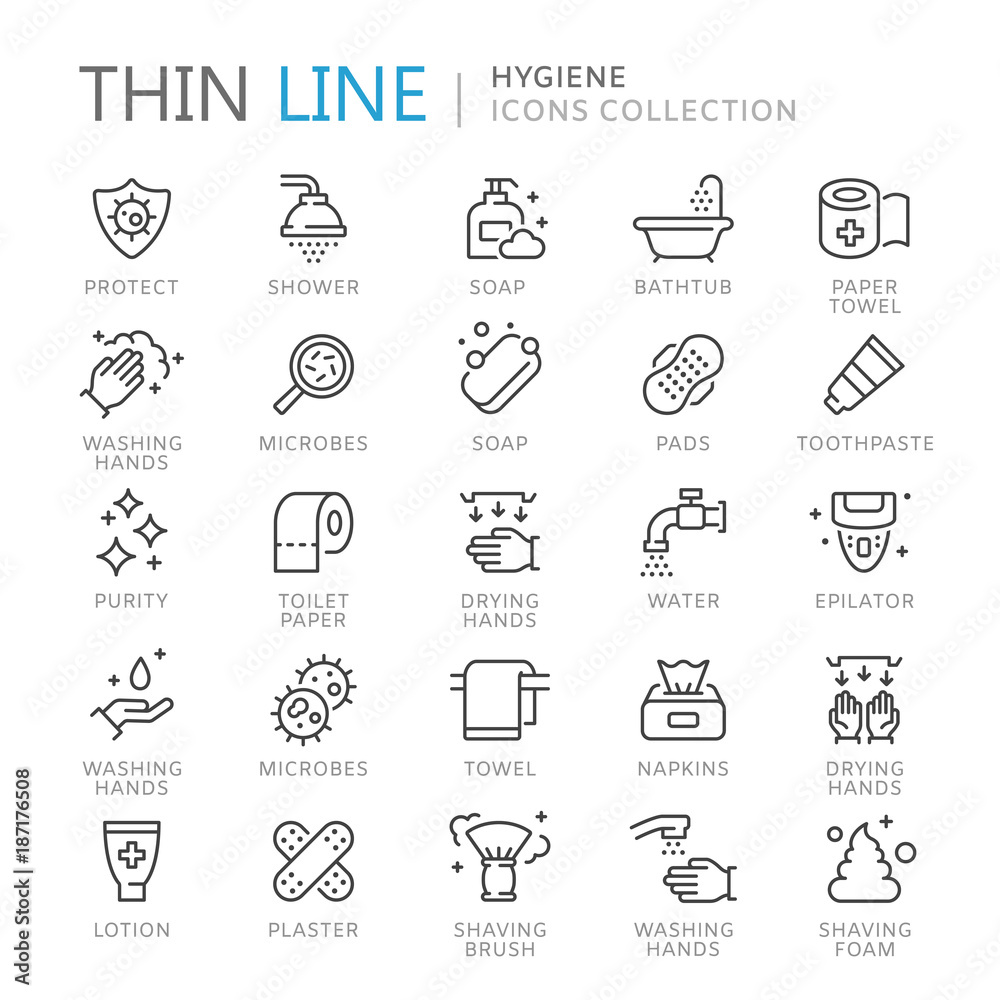 Collection of hygiene thin line icons Stock Vector | Adobe Stock
