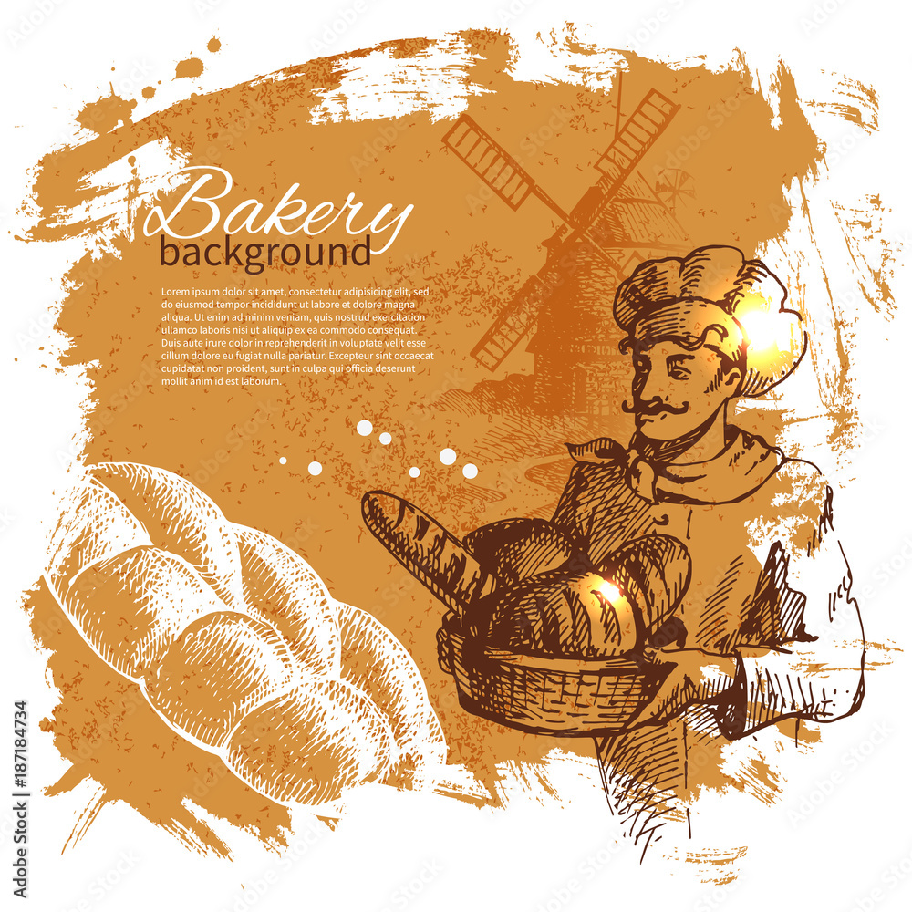 Bakery sketch background. Vintage hand drawn illustration Stock Vector ...