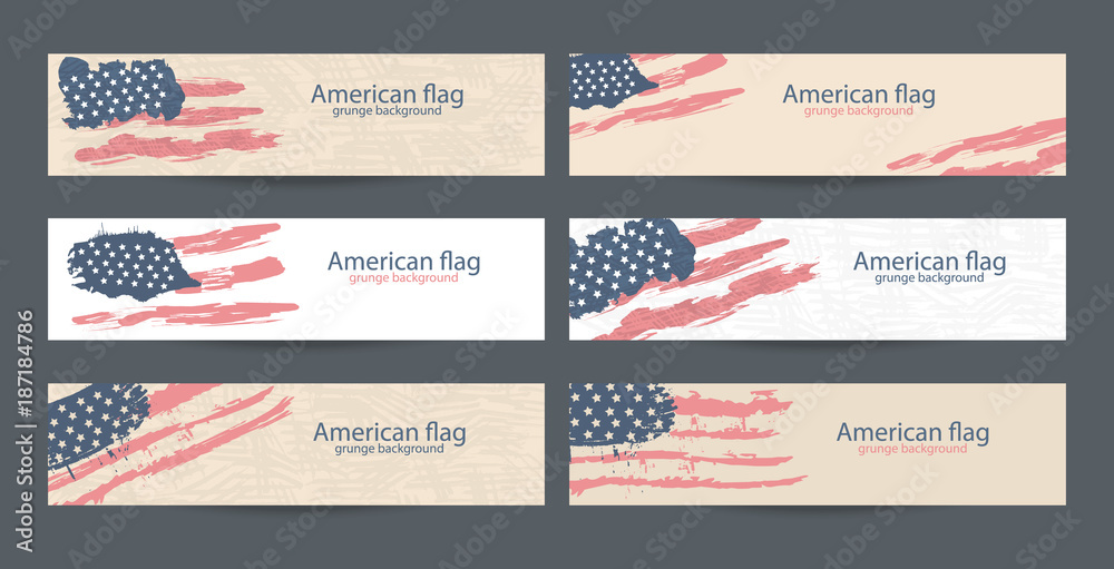 Set American flag, banner design. Collection of USA backgrounds for ...