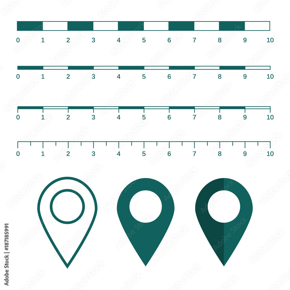 Map scales graphics for measuring distances. Scale measure map vector ...