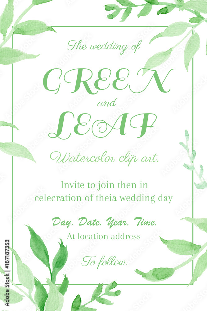 Green leaf card. Watercolor clip art with green leaf. The image is ...