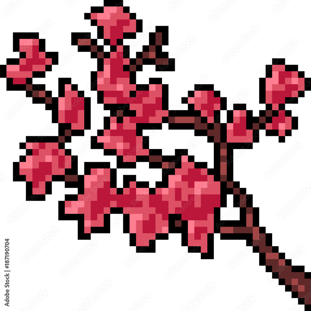 vector pixel art sakura branch Stock Vector | Adobe Stock