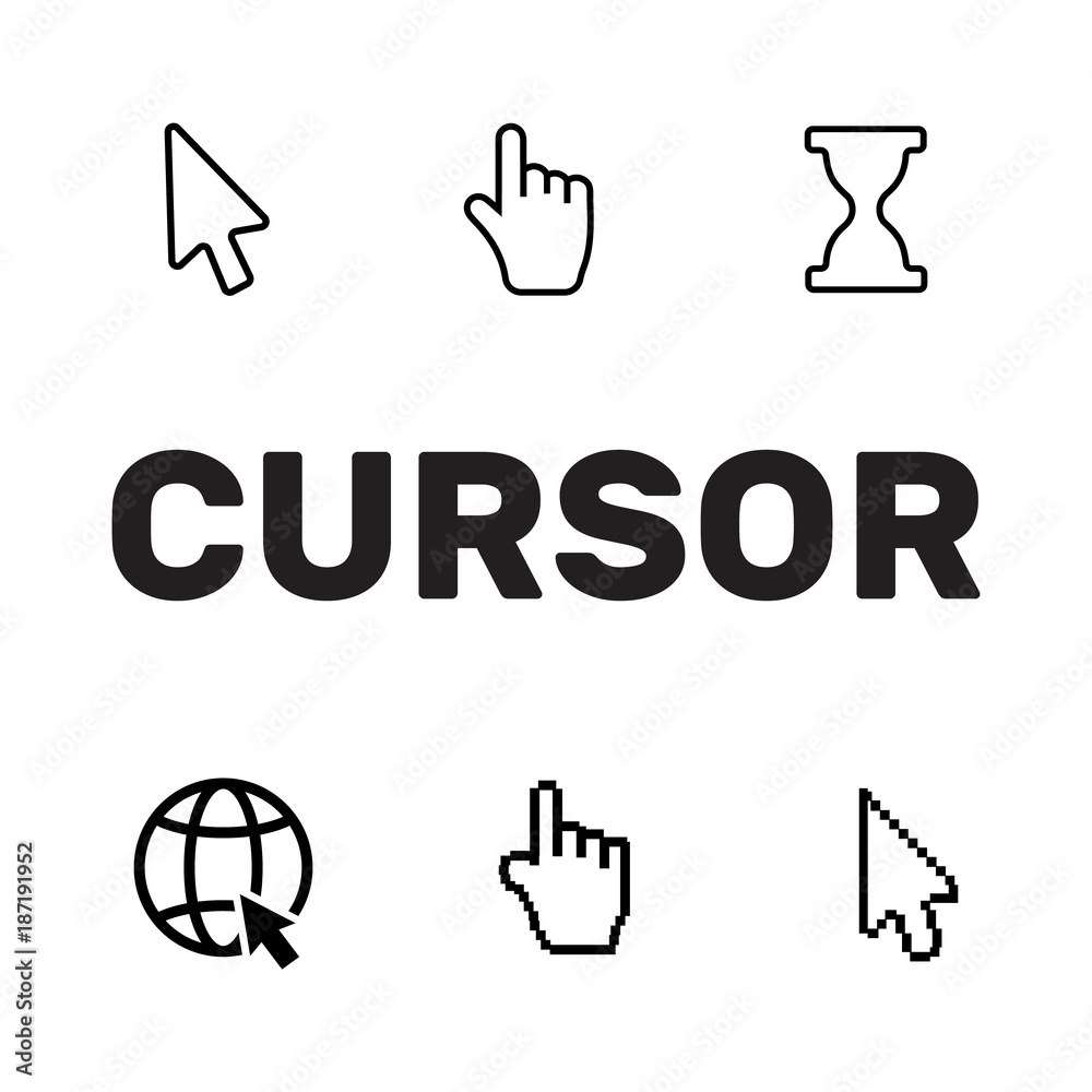 Pixel cursors icons mouse hand arrow. Mouse computer cursor. Hand arrow ...