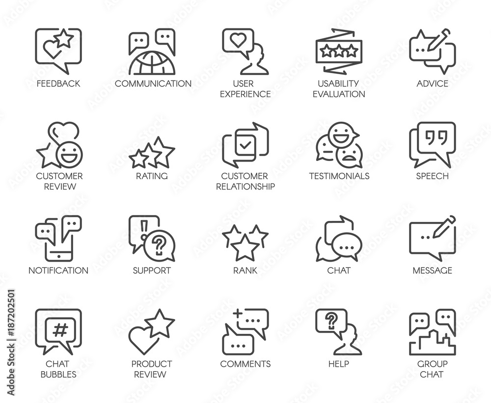Review line icons. Big set of 20 outline pictograms isolated on white ...