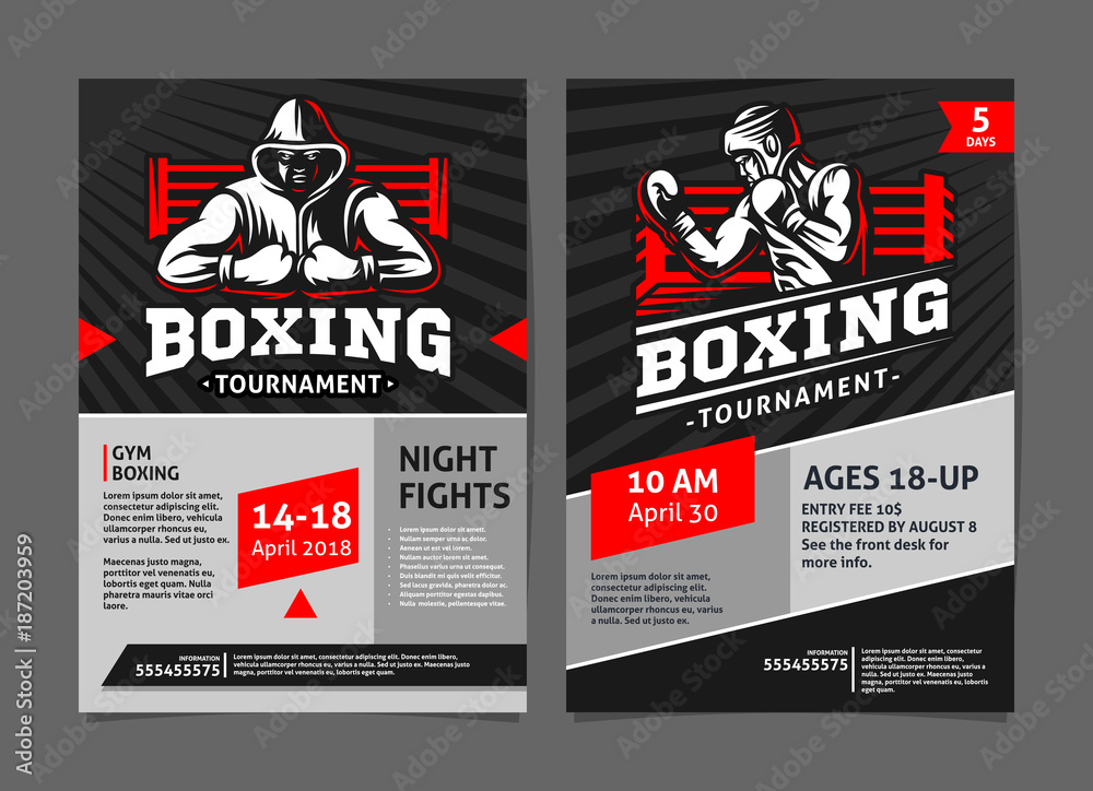 Boxing tournament posters, flyer with boxer in the ring - template ...