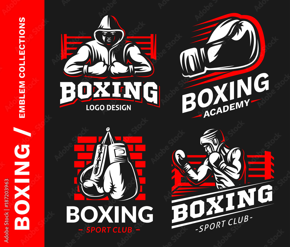 Boxing logo, emblem collections, designs templates on a black ...