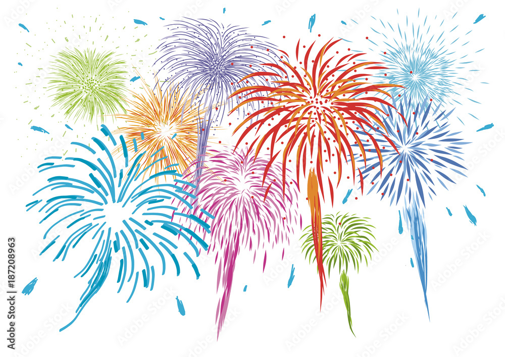 Colorful fireworks isolated on white background vector illustration ...