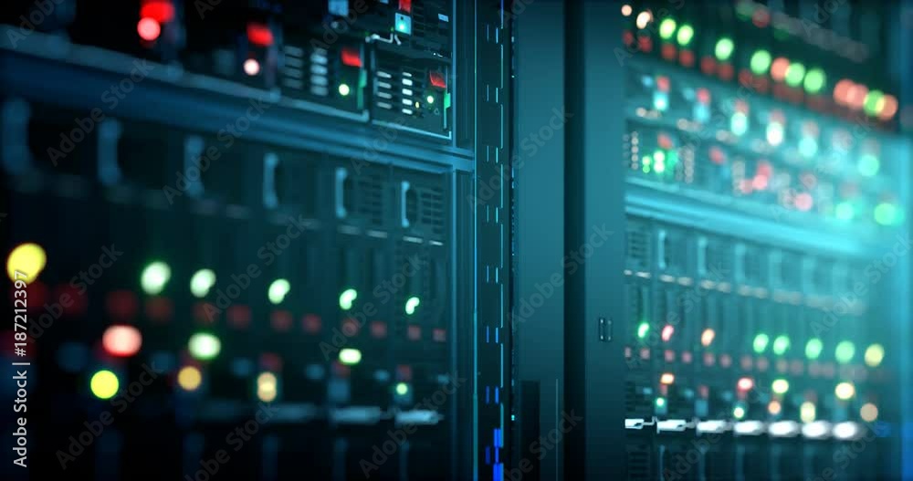 Servers close up. Server. Modern data center. Cloud computing. Mining ...