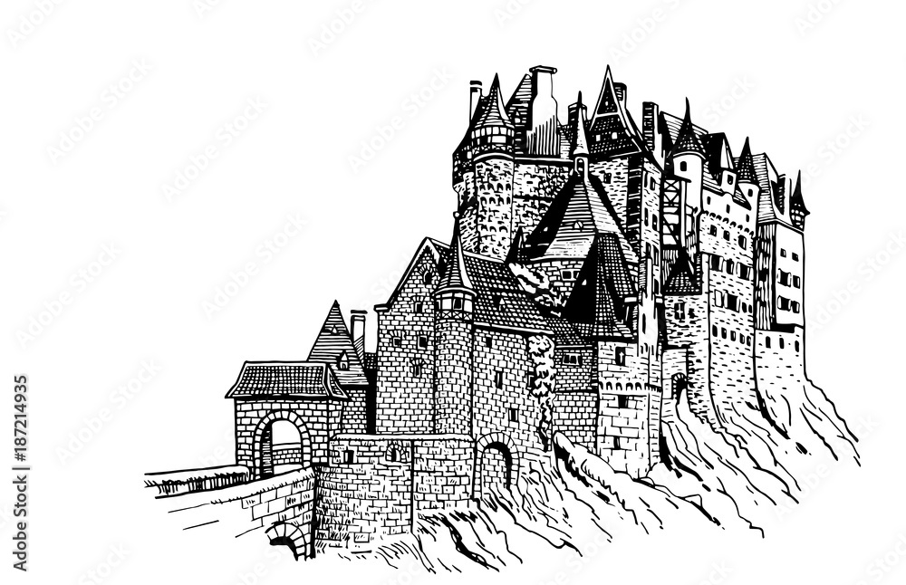 Graphical castle isolated on white background,Germany medieval castle ...