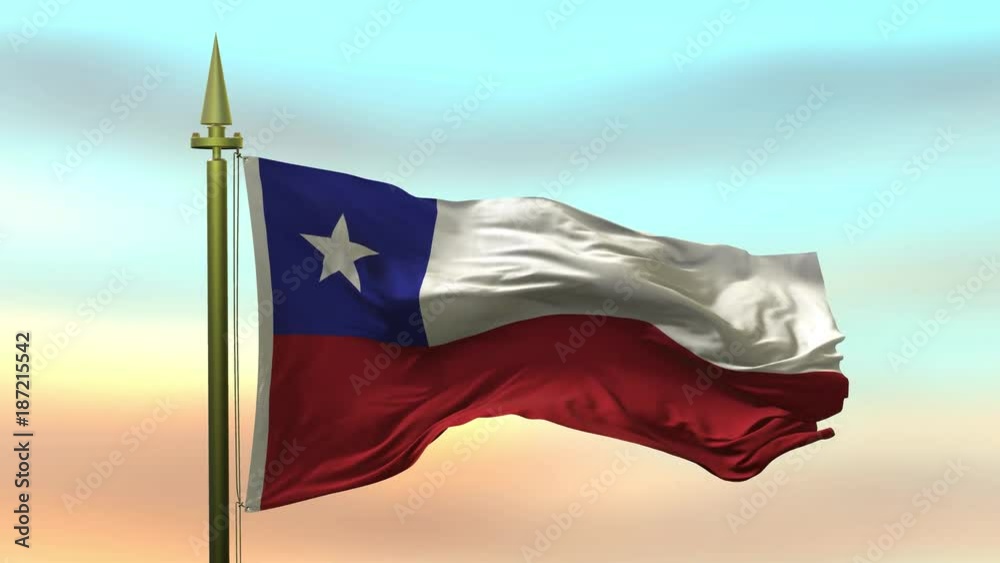 National Flag of Chile waving in the wind against the sunset sky ...