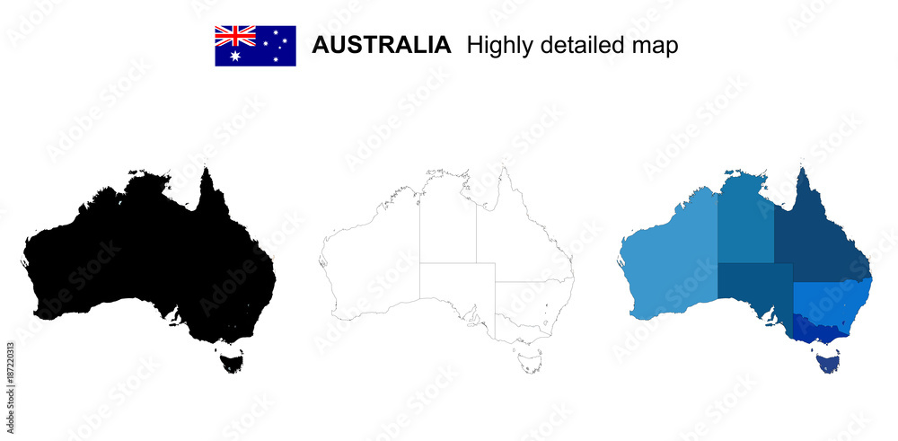 Australia - Isolated vector highly detailed political map with regions ...