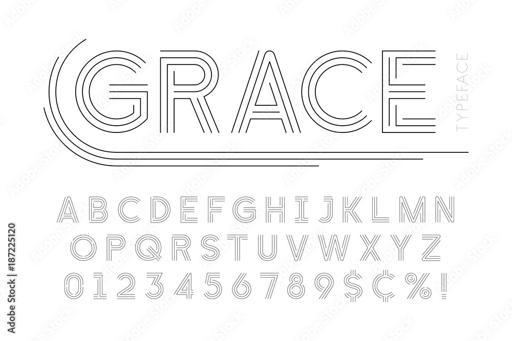 Abstract linear font, letters and numbers vector illustration. Stock ...