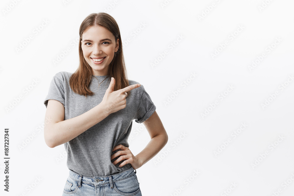 Portrait of ood-looking young caucasian student girl with dark hair in ...