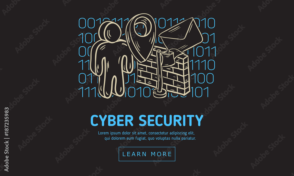 Cyber Security Safety Web Design With Related Icons On A Binary Code ...
