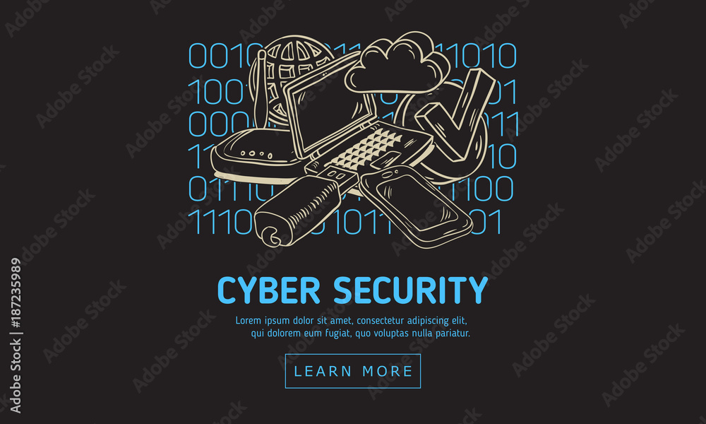 Cyber Security Safety Web Design With Related Icons And Devices On A ...