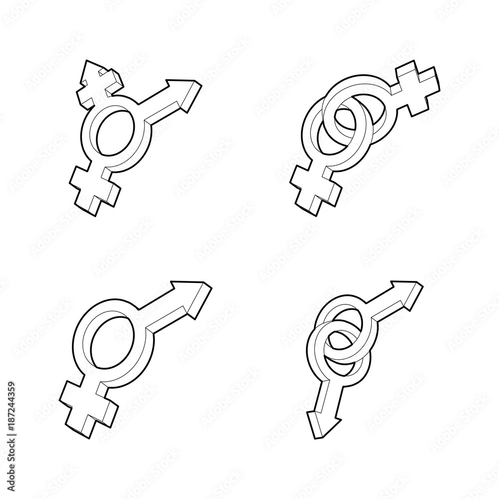 Gender symbol icon set, outline style Stock Vector | Adobe Stock