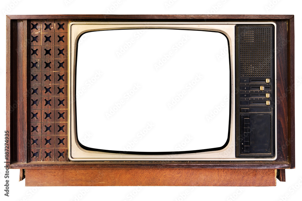 Vintage television - old TV with frame screen isolate on white with ...