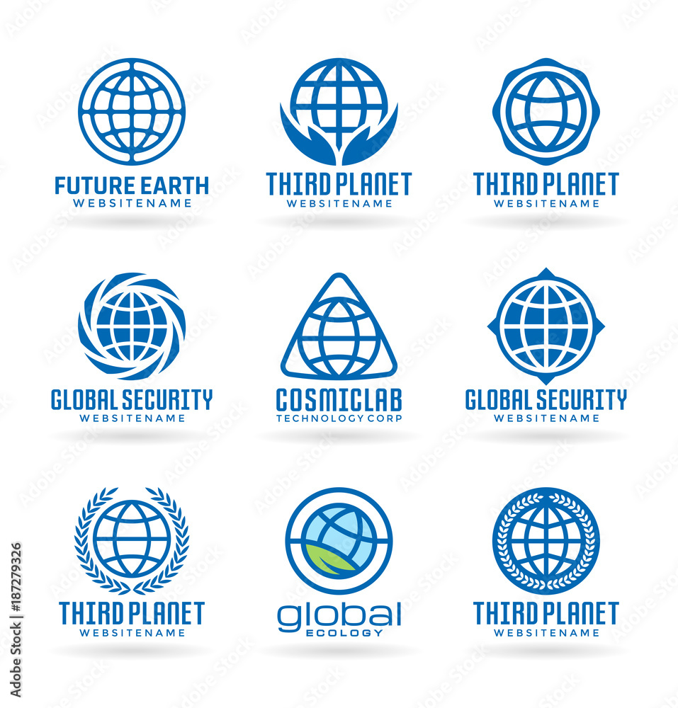 Earth globe, global world and eco planet icons, logo templates and ...