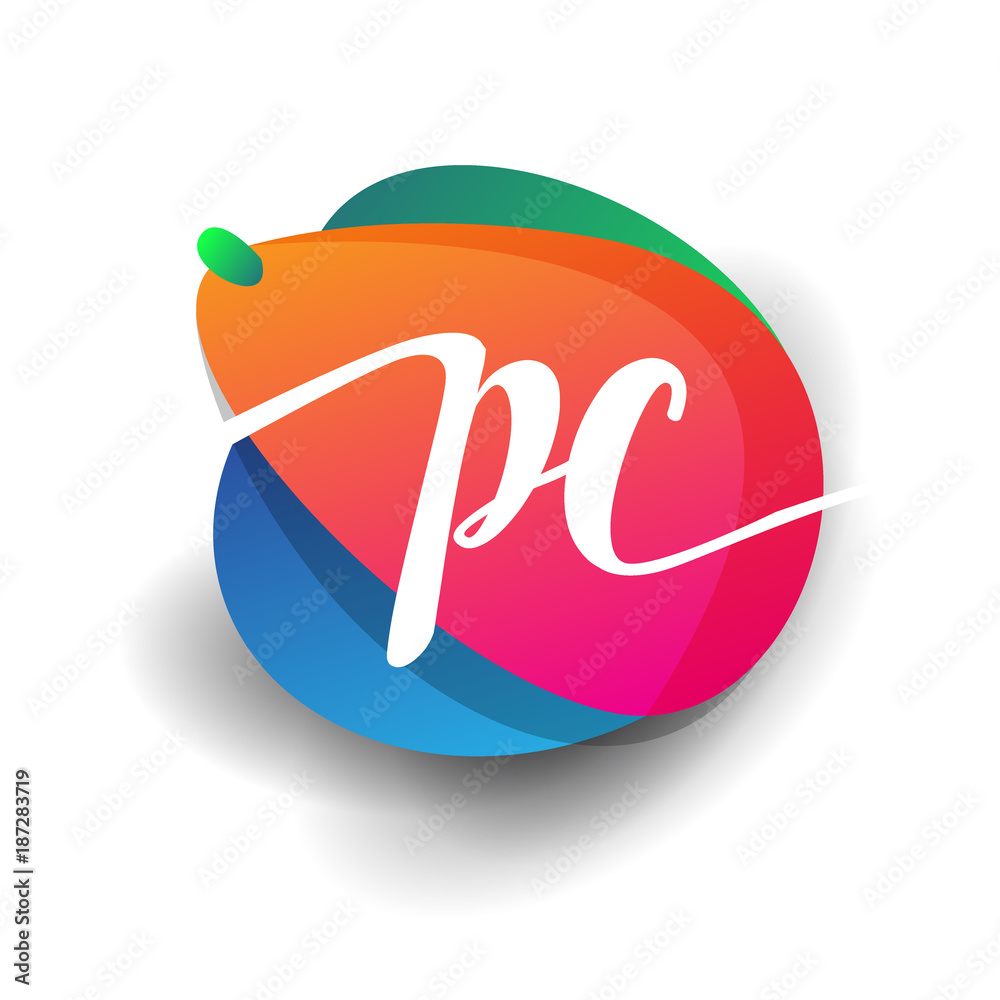 Letter PC logo with colorful splash background, letter combination logo ...