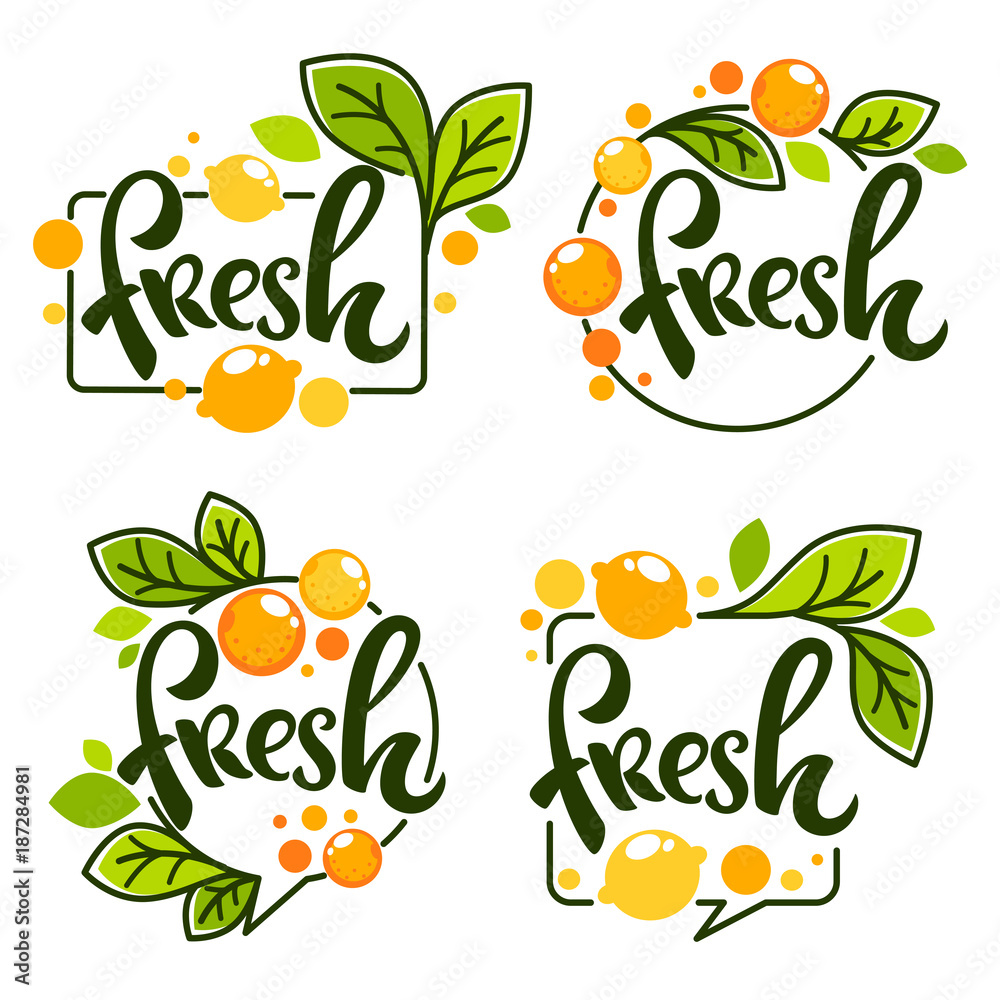 vector collection of bright stickers, emblems logo and labels for lemon ...