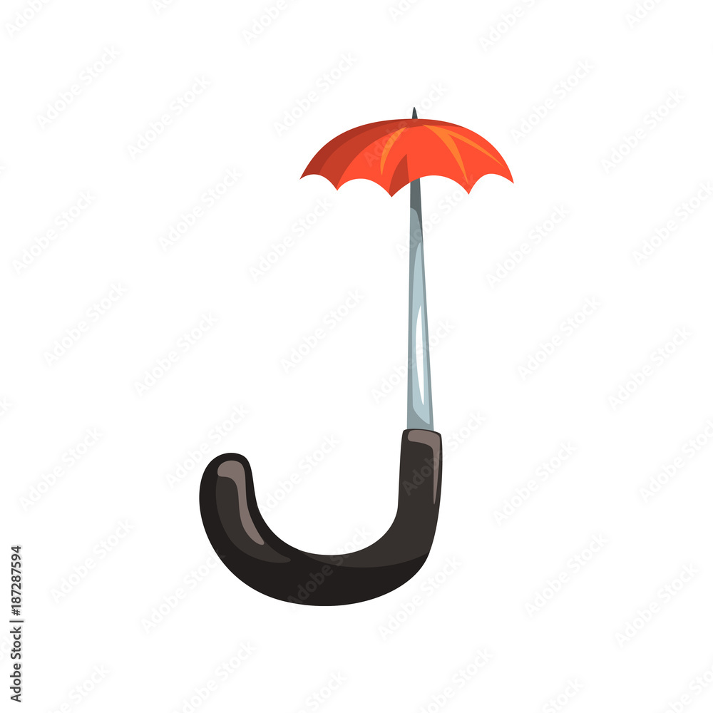 Letter J formed of red handle umbrella. Detailed cartoon character ...