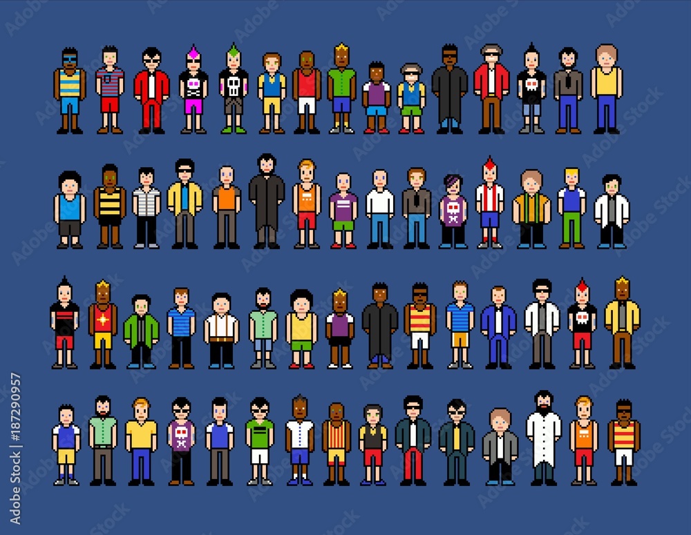 Pixel art men, video game style vector illustration isolated Stock ...