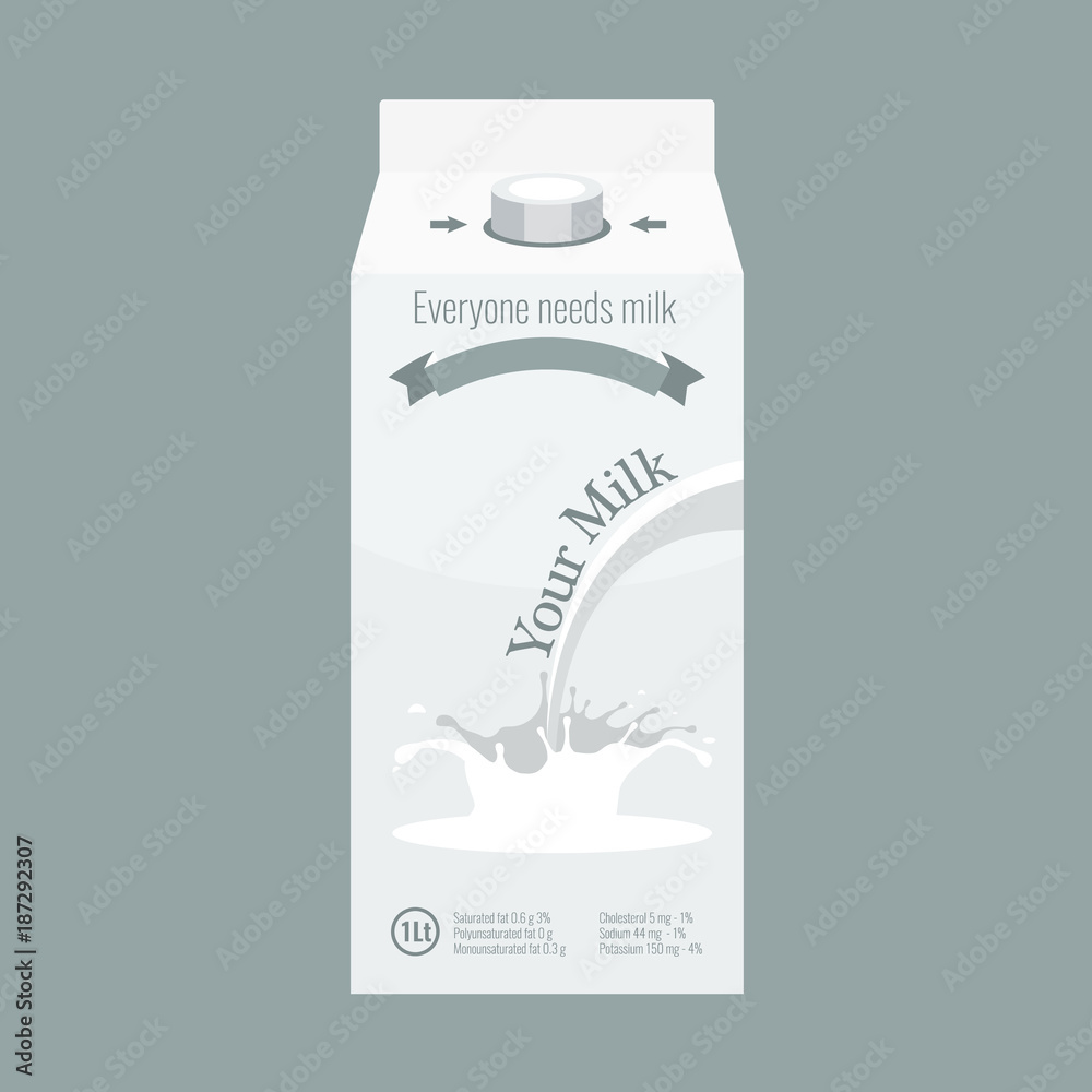 Milk package box mock up with ready milk splash design. Illustrated ...