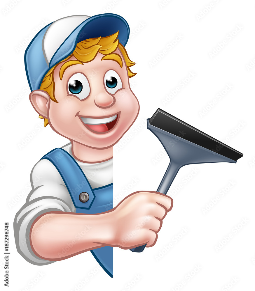 Cartoon Character Window Cleaner Stock Vector | Adobe Stock