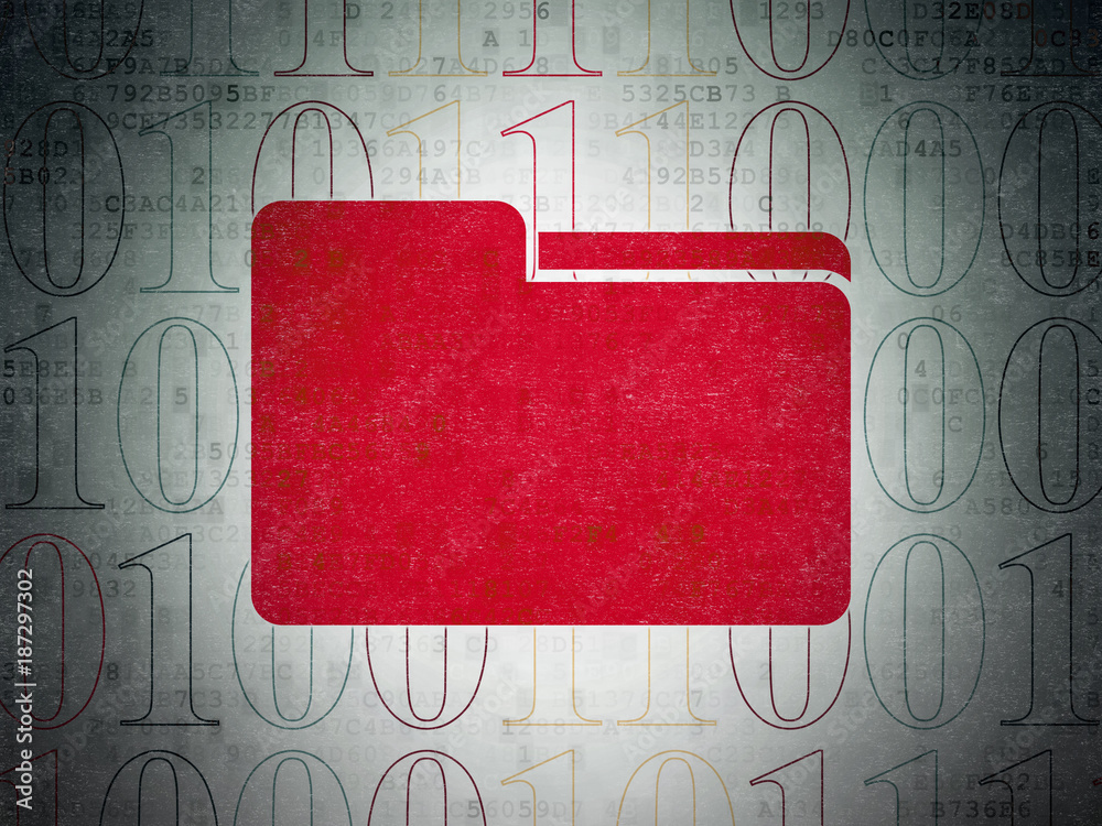 Business concept: Painted red Folder icon on Digital Data Paper ...