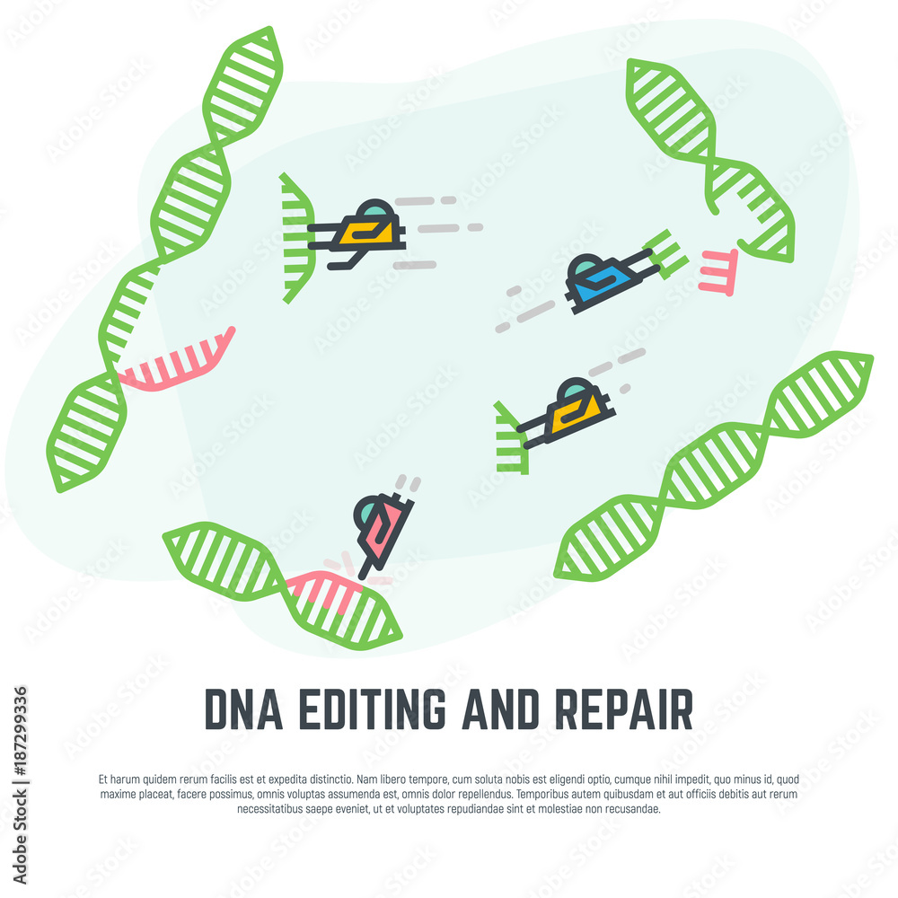 DNA editing technology. CRISPR/CAS9 manipulation with DNA broken genes ...
