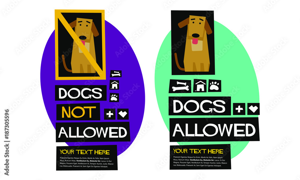 Dogs Allowed and Not Poster Sign Board Design For Door with text Box ...