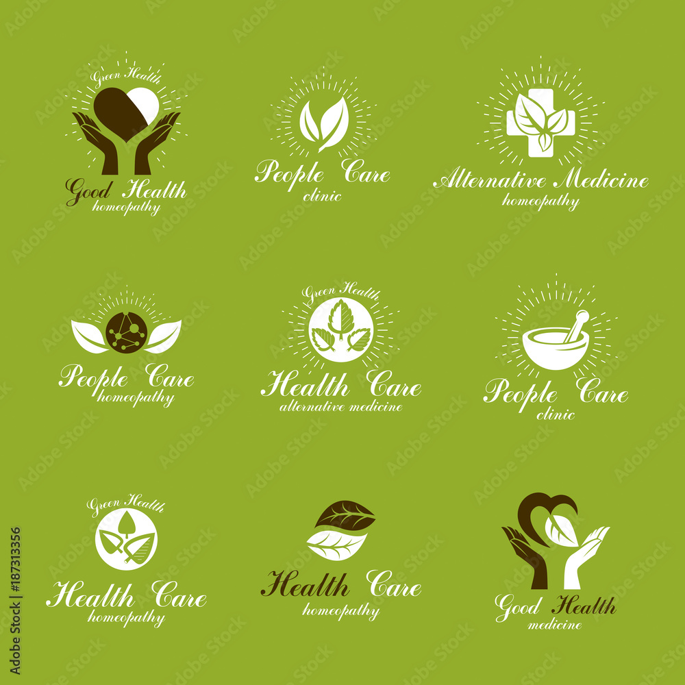 Homeopathy creative symbols collection. Restoring to health conceptual ...
