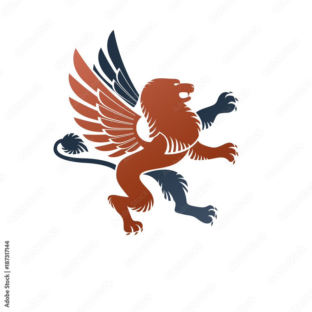 Winged Gryphon, mythical animal ancient emblem element. Heraldic vector ...