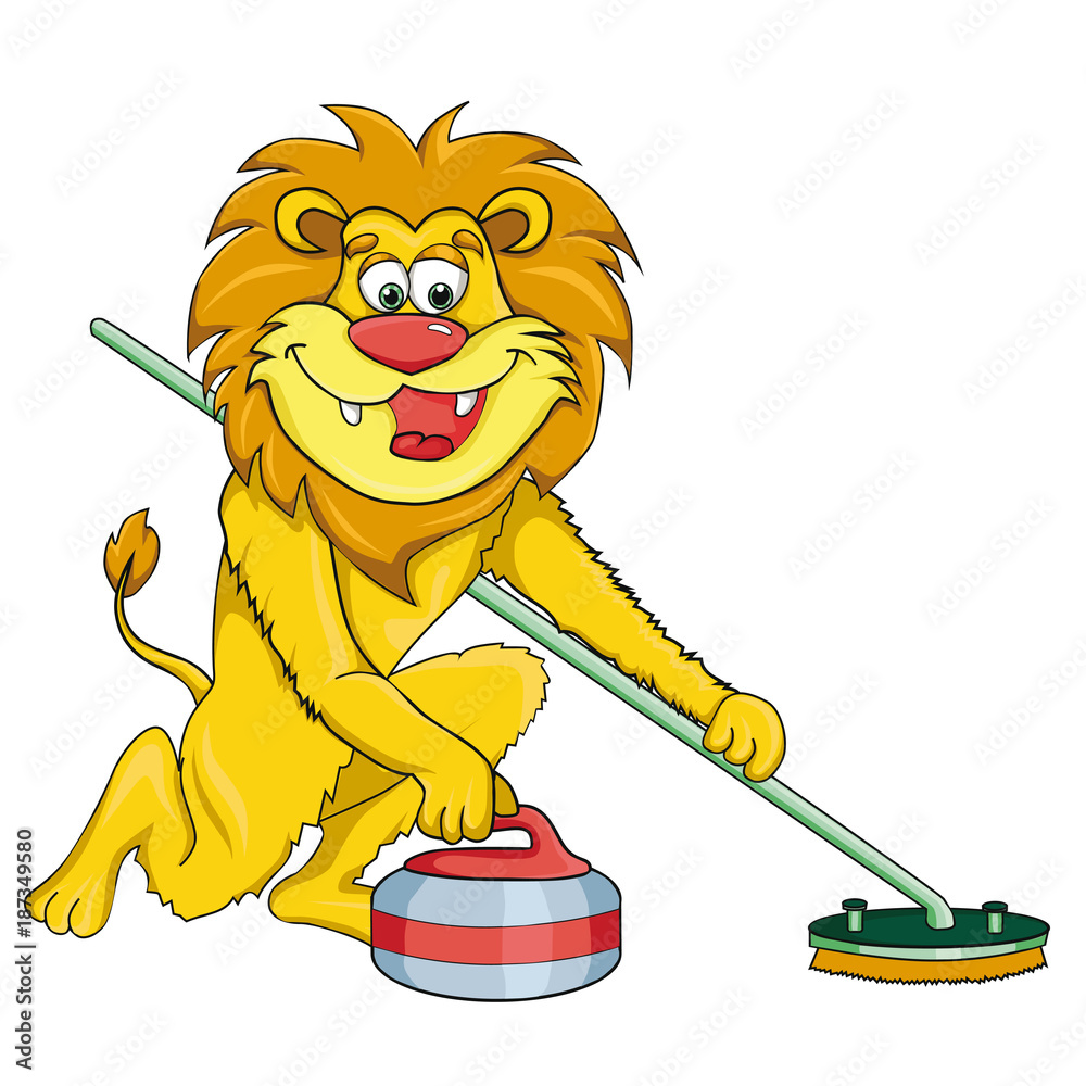 Lion curling. Cartoon style. Isolated image on white background. Clip ...