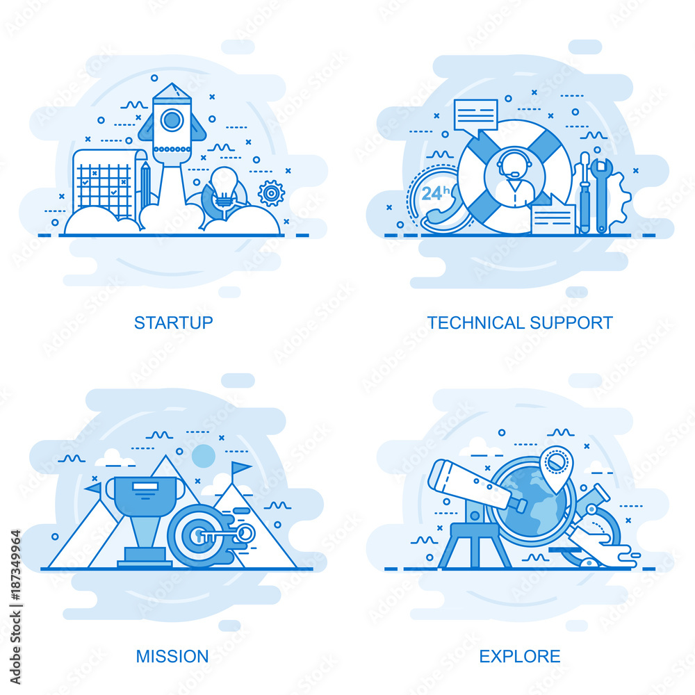 Modern flat color line concept web banner of Technical Support, Mission ...