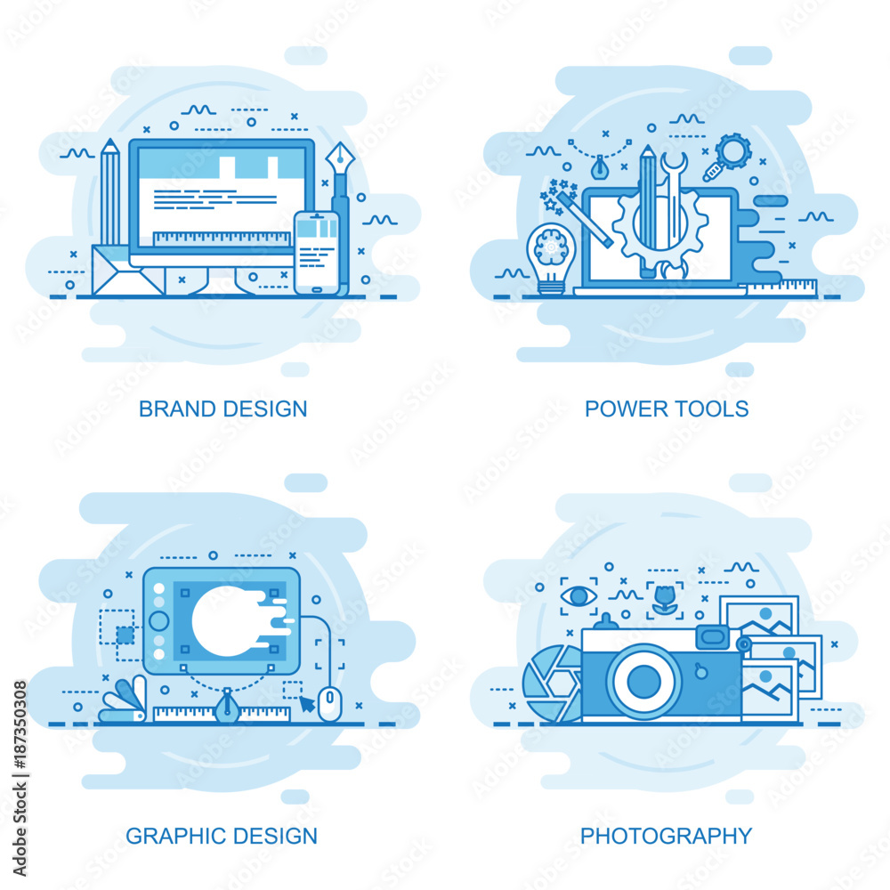 Modern flat color line concept web banner of Photography, Graphic ...