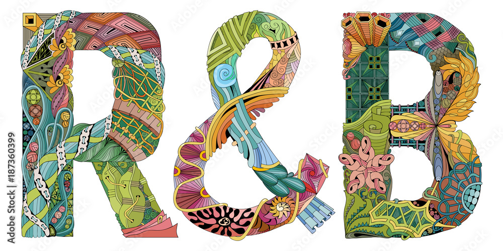 Abbreviation R and B. Vector decorative zentangle object Stock Vector ...