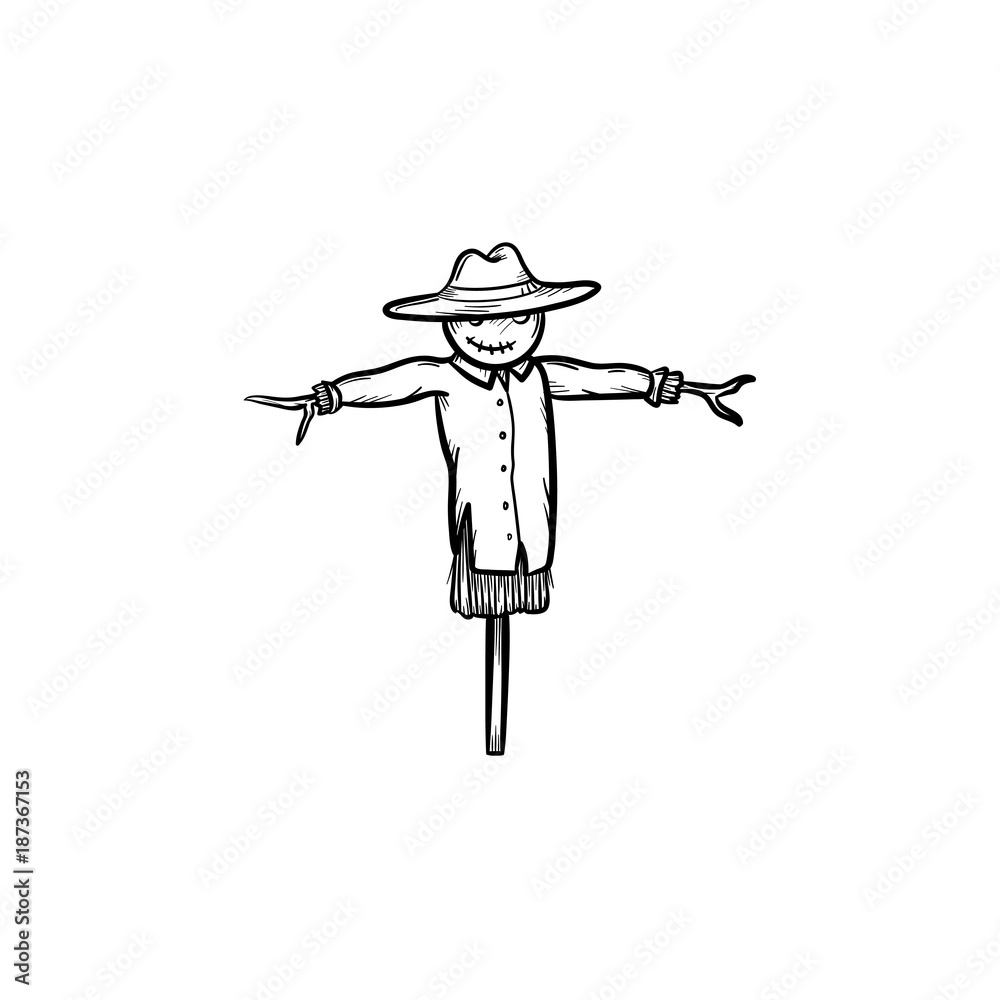 Vector hand drawn Scarecrow outline doodle icon. Scarecrow sketch ...