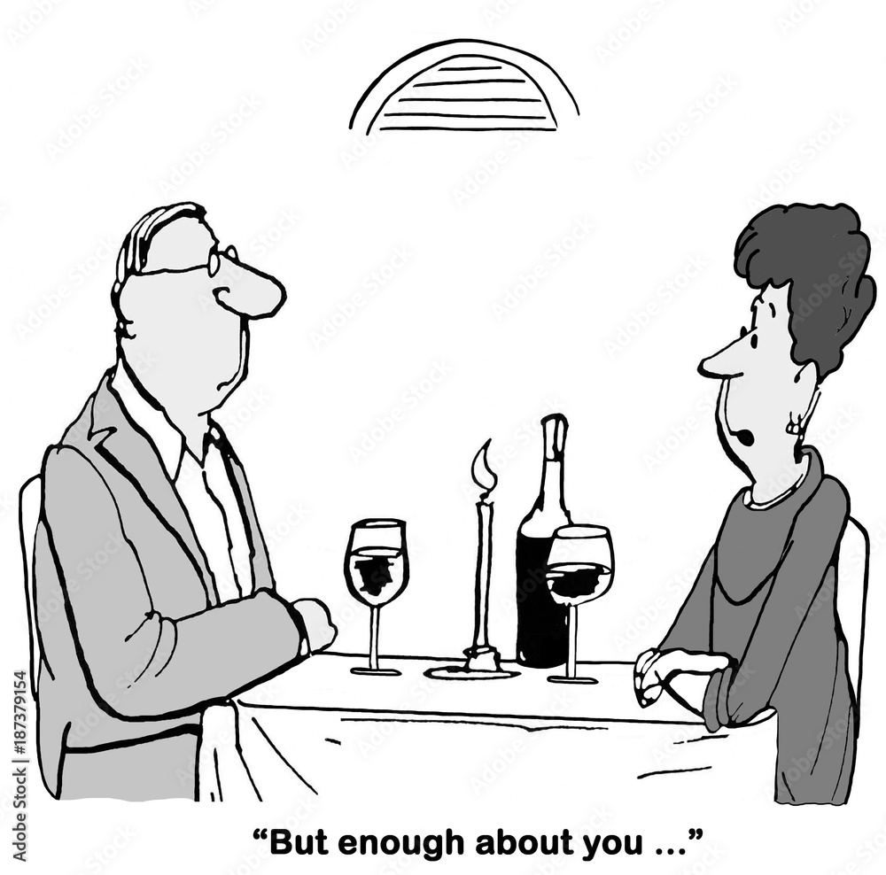 Cartoon about a man talking too much about himself. Stock Illustration ...