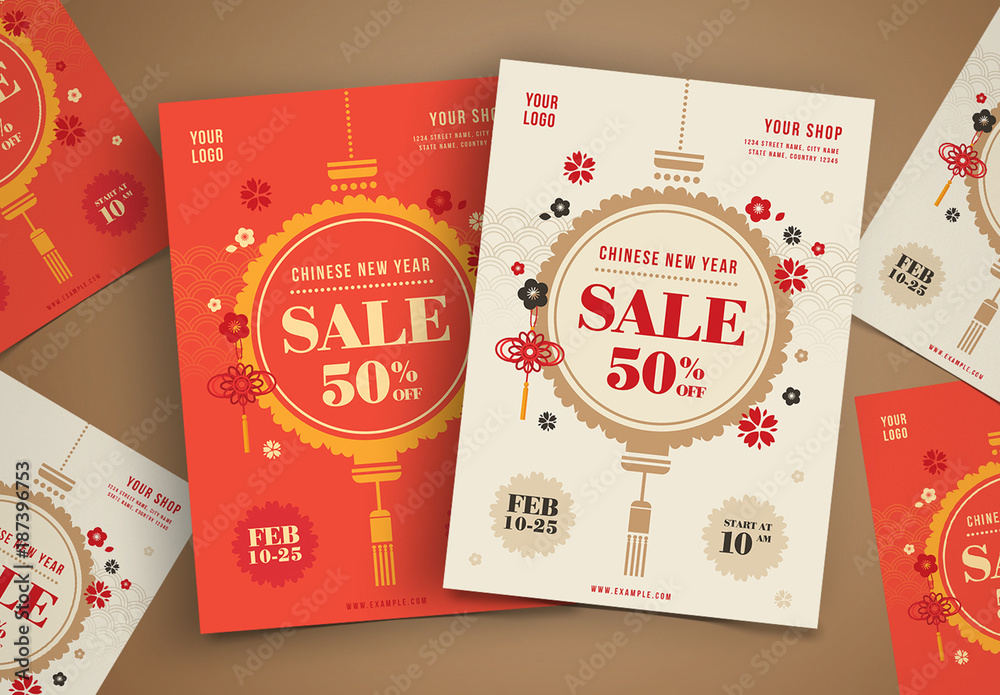 Chinese New Year Sale Flyer Layouts Stock Template | Adobe Stock